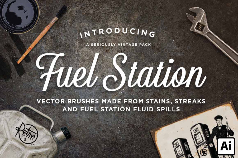 Fuel Station Vector Brushes for Adobe Illustrator - RetroSupply Co.